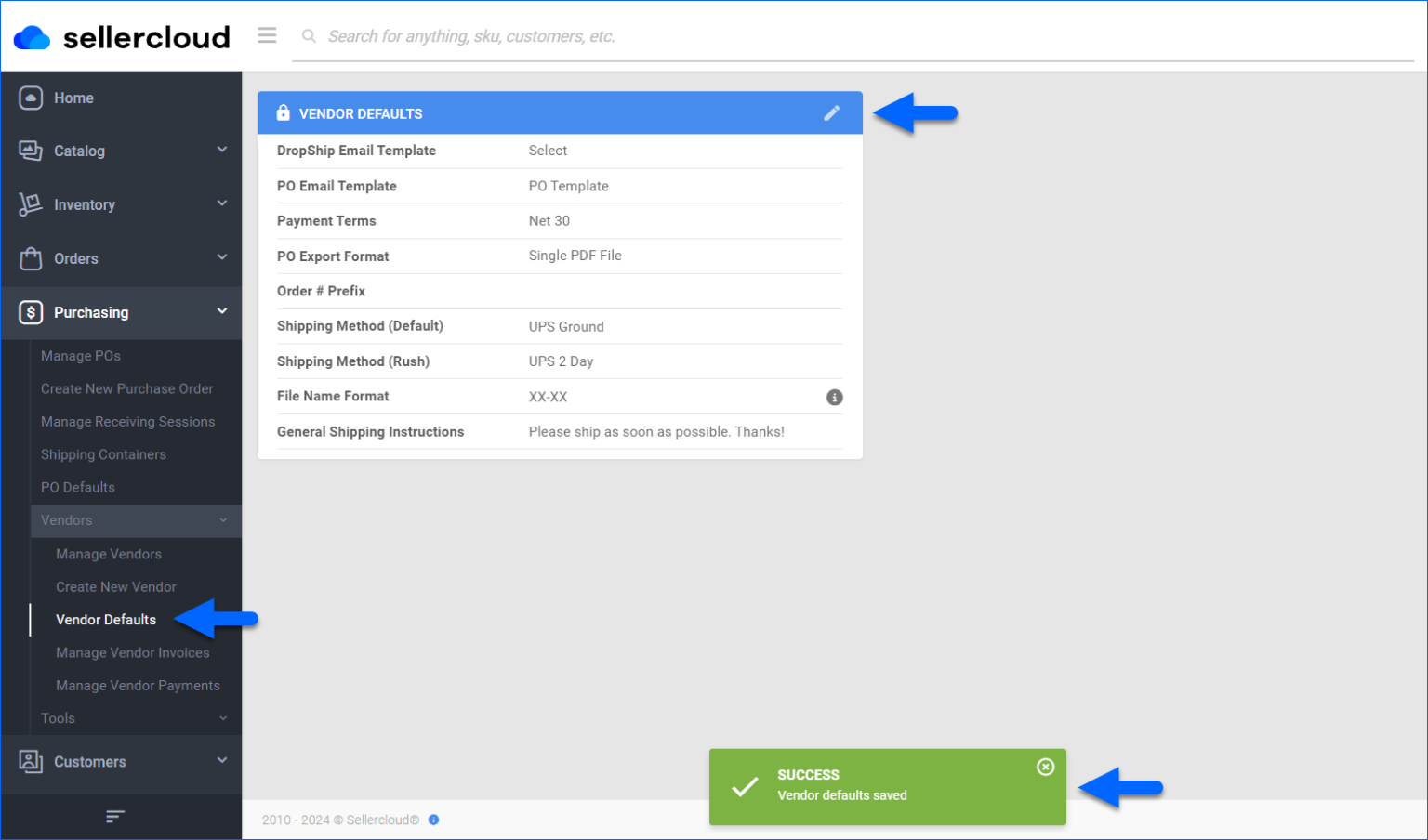 Vendor Defaults - Sellercloud Help