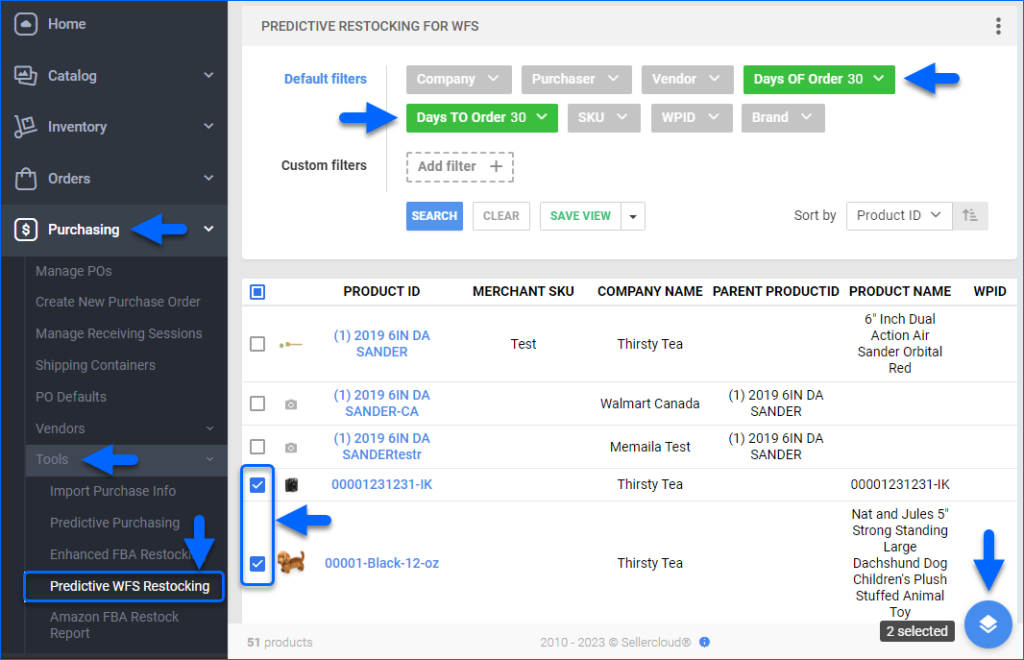 Predictive Restocking for WFS - Sellercloud Help
