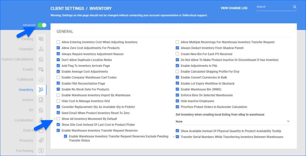 Inventory Client Settings - Sellercloud Help